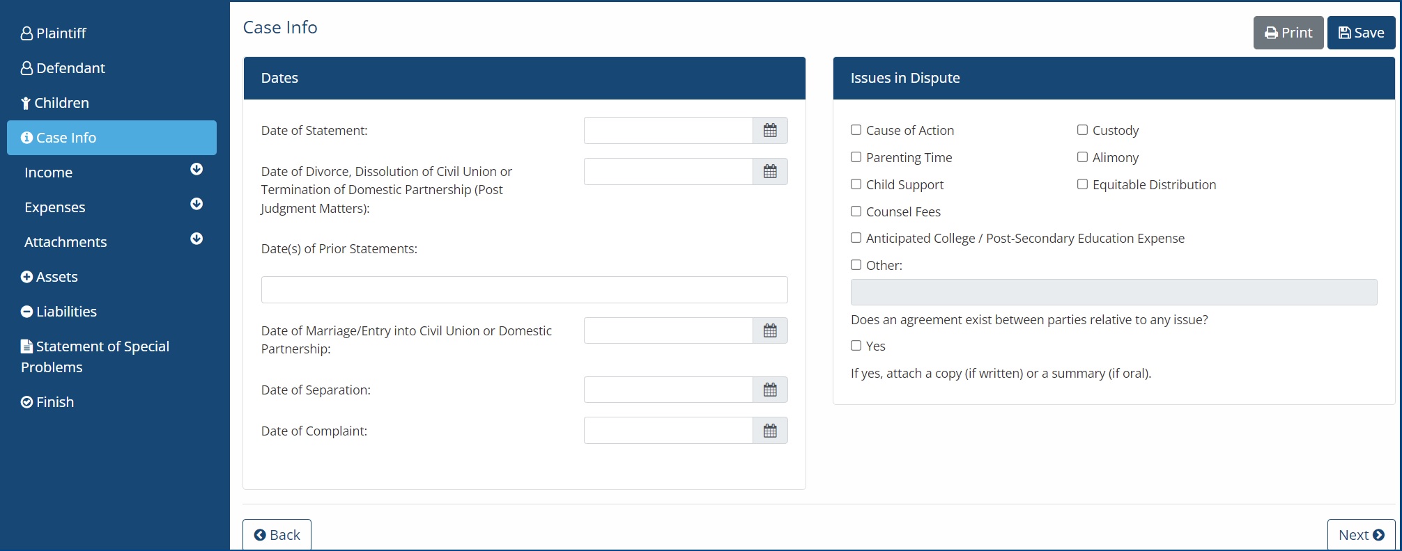CIS Client Portal Case Information Sections