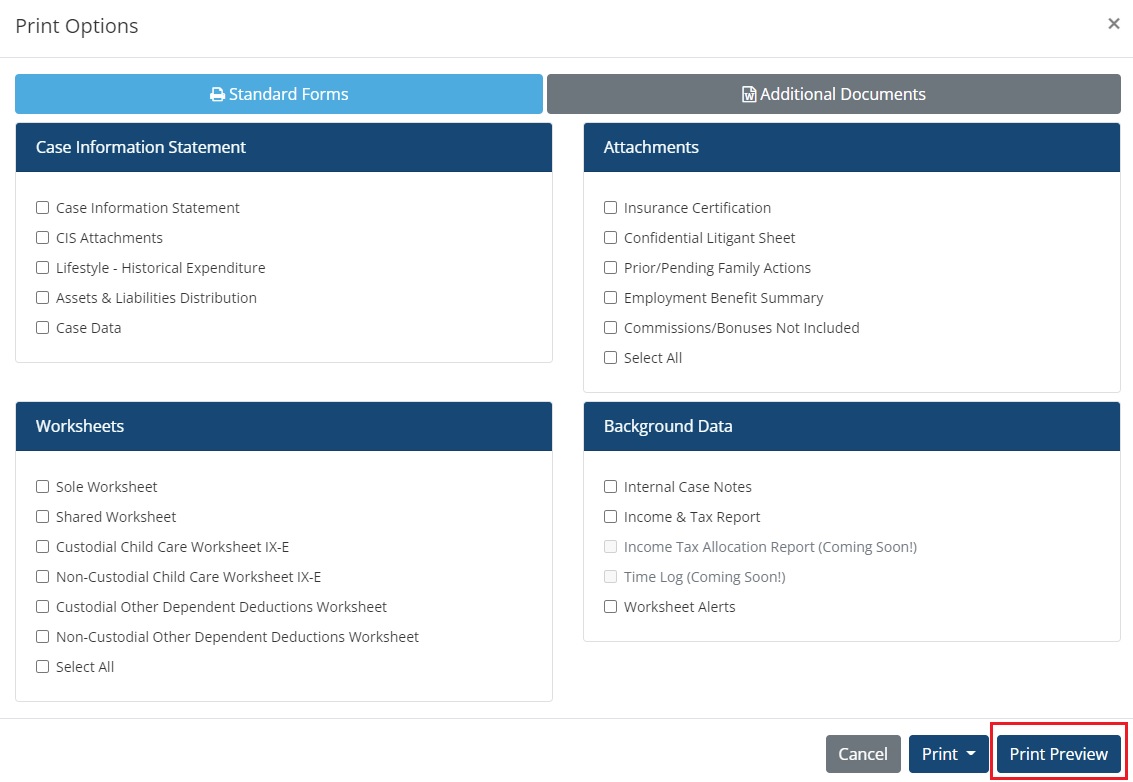 Save Form Changes & Print Preview options