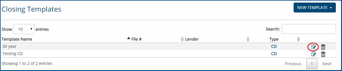 Add New Closing Templates