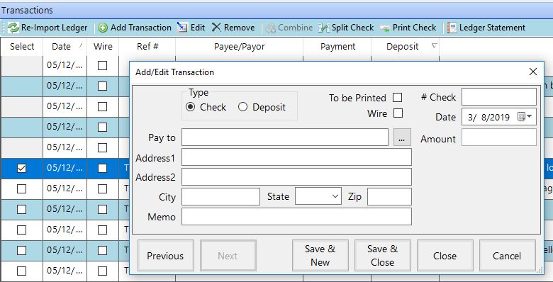 Adding/editing Ledger Transactions